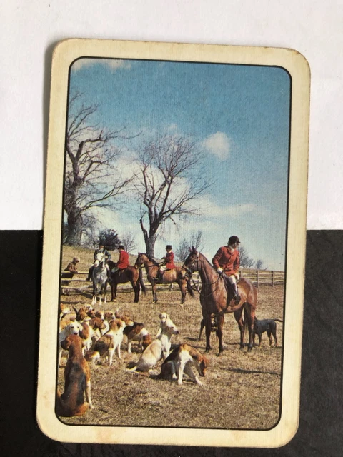 VINTAGE RETRO SWAP Playing Card: Huntsmen Man & Horses Hound Dogs Fox ...