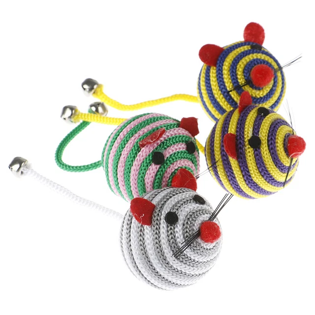 TAIL WITH BELLS Nylon Mouse Ball Cat Dog Interactive Bite Play Toy Pet ...
