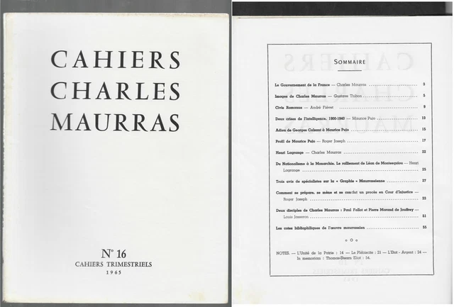 CAHIERS CHARLES MAURRAS N° 16 . 1965 EUR 8,90 - PicClick FR