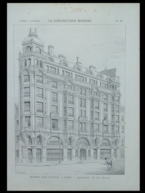 PARIS, 1 RUE Danton, Immeuble Hennebique -1901- 3 Planches - Edouard ...