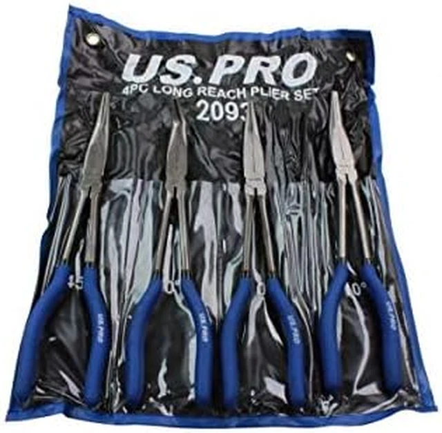 US. PRO 11& Extra Long Nose Pliers Set 4Pc Straight Bent Offset Angled ...