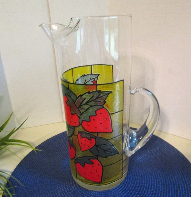 VINTAGE GLASS STRAWBERRY Pitcher Retro MCM 1960's Very Nice! £12.44 ...