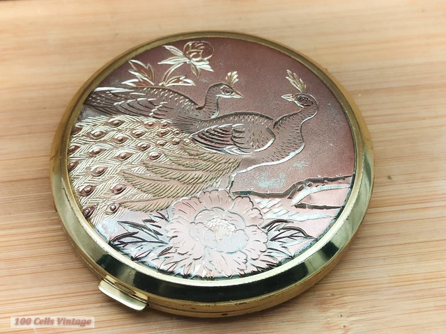 PEACOCKS/BIRDS- ASIAN STYLE/CHINOISERIE-VINTAGE Ladies Powder Compact ...