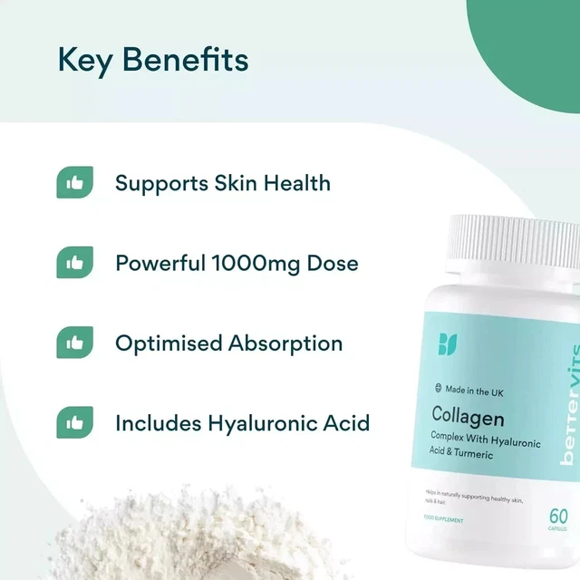 BETTERVITS COLLAGEN COMPLEX Hyaluronic Acid Turmeric 60 capsules £16.15 ...