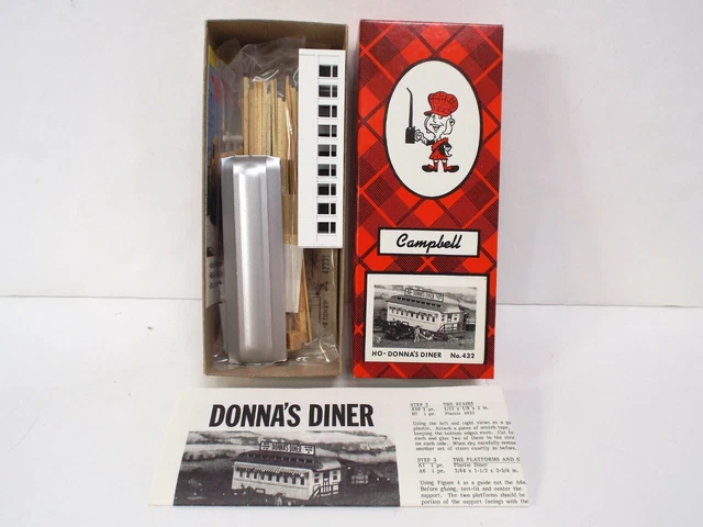 HO SCALE CAMPBELL Models 432 Donna's Diner Rail Car Kit Nos New Mib ...