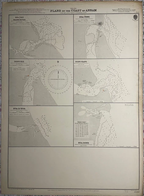 RARE ADMIRALTY CHART Map 3542 Plans On The Coast Of Annam Vietnam 1905 ...