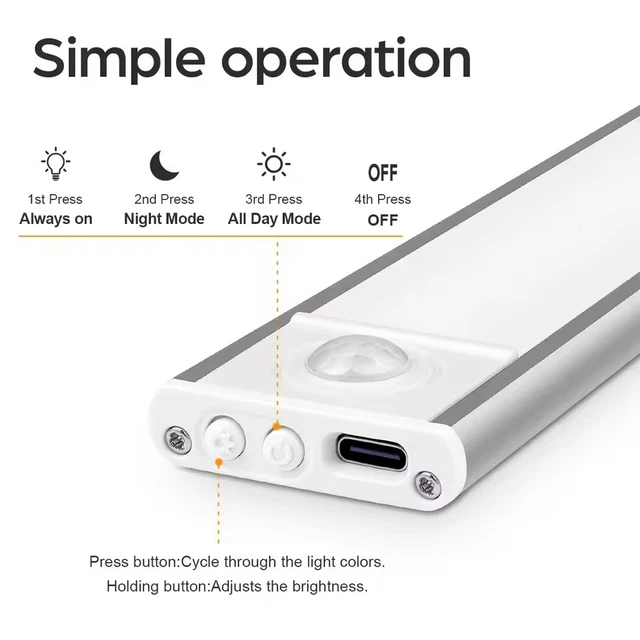 USB RECHARGEABLE LED Light Bar Motion Sensor Magnetic Closet Cabinet ...