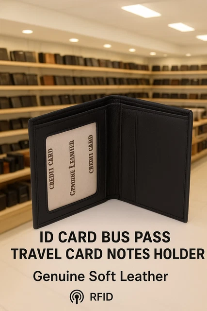BUS PASS ID / Bank Card Notes Holder Genuine Quality Soft Leather Rfid ...