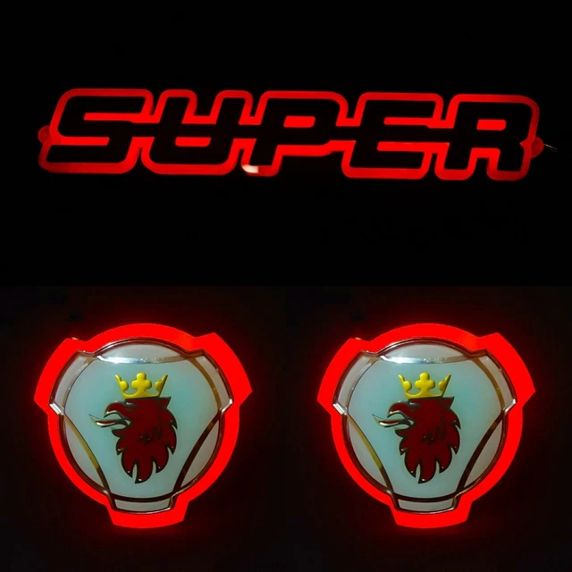 FOR SCANIA TRUCK GRILL LED Emblem Text SUPER RED + Logo LED RED 2 PCS £ ...