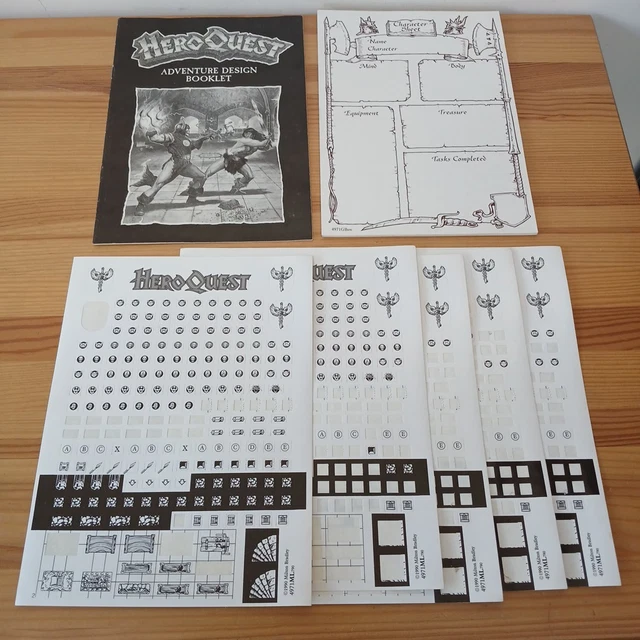 HEROQUEST ADVENTURE DESIGN Kit Booklet, Character Sheets & Sheets Of ...