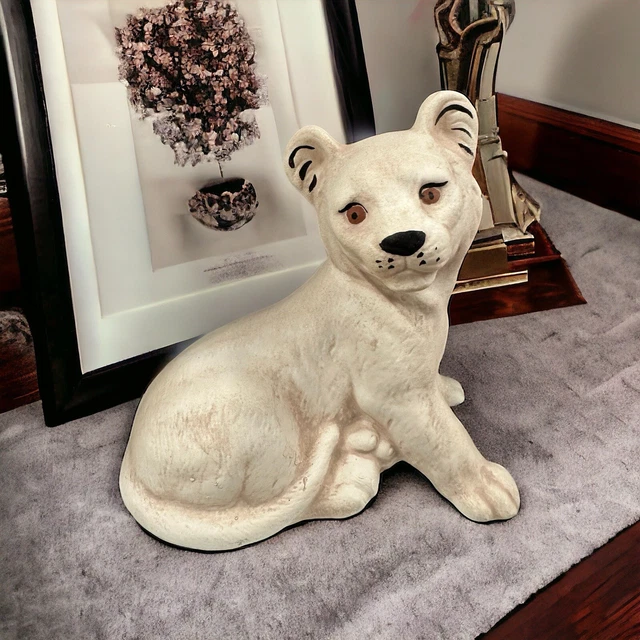 RARE VINTAGE SIGNED Hand Painted White Baby Lion Cub Figurine $35.66 ...