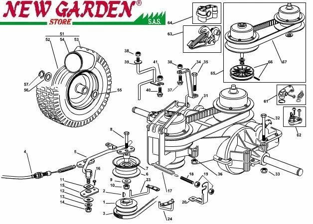 TRANSMISSION EXPLODED VIEW Mower Lawn EL63 XE80VD Castelgarden 2012 ...