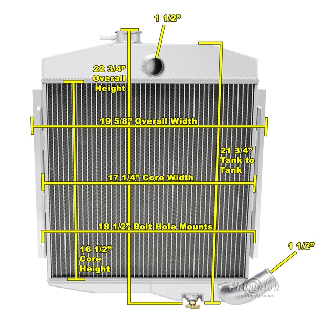 JR CHAMPION 3 Row All Aluminum Radiator for 1965 - 1971 Jeep CJ5 Buick ...