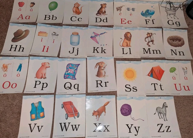 RARE VINTAGE SAXON phonics and spelling Alphabet Wall Cards W/ Animals ...