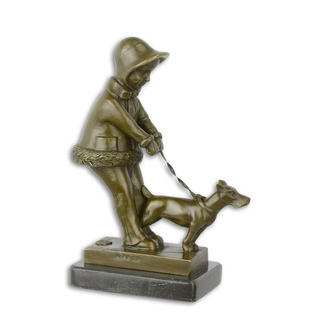 9973691-DS BRONZE SKULPTUR Figur kleines Mädchen mit Hund 8x16x21cm EUR 245,31 - PicClick DE