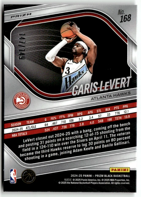 2024-25 PANINI PRIZM Black NBA No. 168 Caris LeVert Hielo Púrpura 147/ ...