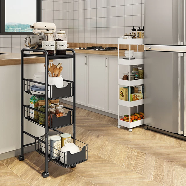 4-TIER ROLLING KITCHEN Trolley Cart Metal Storage Shelves Rack Utility ...