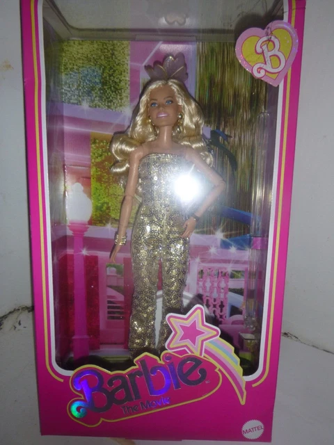 BARBIE THE MOVIE Collectible Doll, Margot Robbie in Gold Disco Jumpsuit ...
