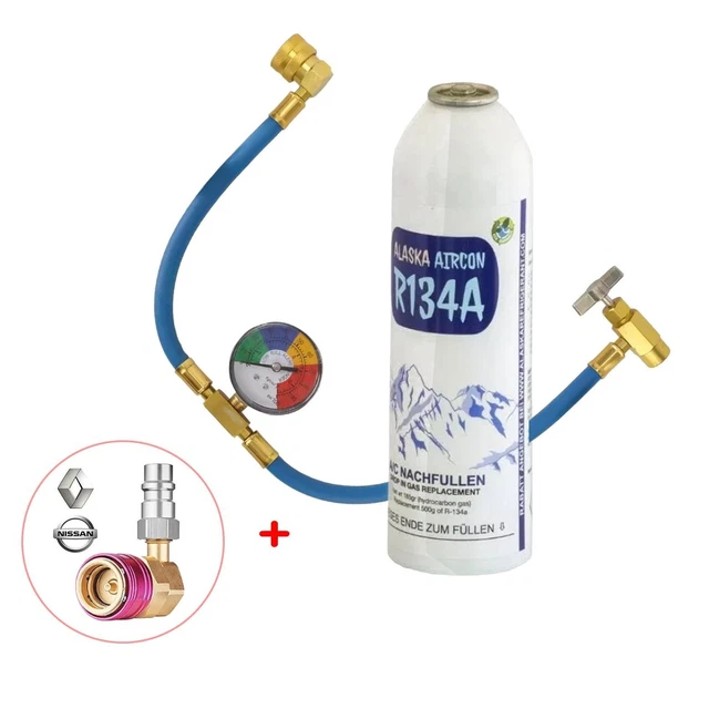 🇨🇵 KIT RECHARGE R134a R134 Gaz clim Auto 500gr + Adaptateur HP RENAULT ...