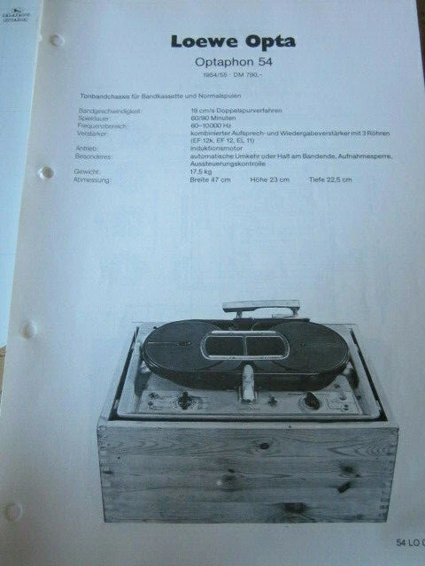 SCHALTPLAN TONBAND LOEWE Opta Optaphon 54 1954/55 EUR 5,25 - PicClick DE