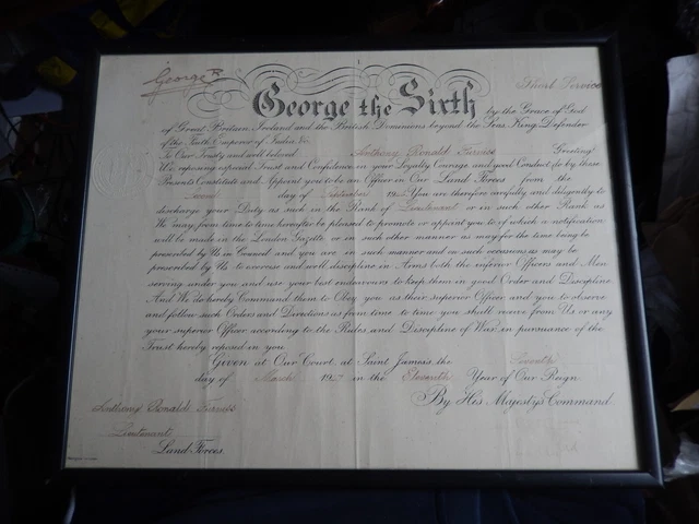 WW2 LIEUTENANT ANTHONY Ronald Furniss Sherwoods Commission Scroll £30. ...