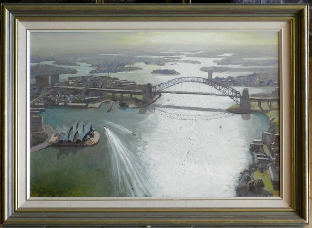 ROBERT LOVETT (1930-) Large Original Oil Painting Sydney Harbour from ...