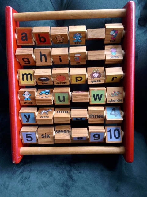 WOODEN FLIP & Play Abacus ABC Numbers Educational Pre-School Toddlers ...