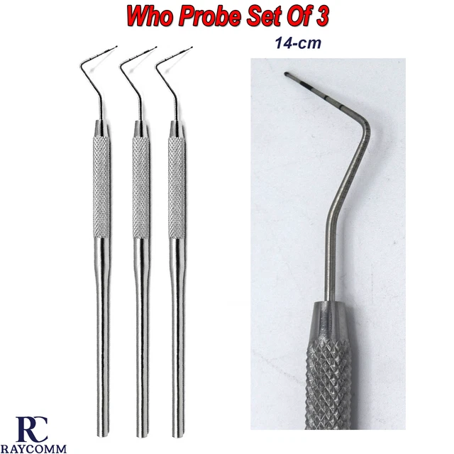 WHO PERIODONTAL PROBES Pocket Depth Measuring Color Coded Probe Dental ...