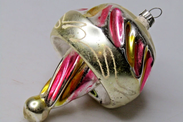 VINTAGE GLASS FLUTED Embossed Parachute DROP Mica Christmas Ornament ...