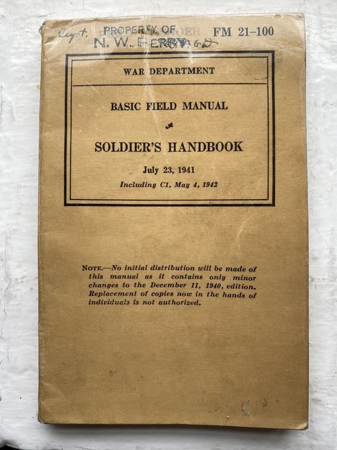 WW2 WAR DEPARTMENT Basic Field Manual Soldiers Handbook July 23 1941 ...