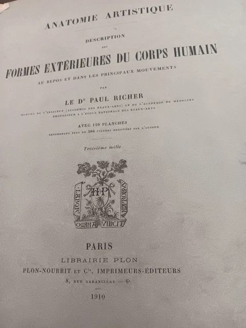 PAUL RICHER 1910 Anatomie Artistique 110 plates and Text anatomy ...