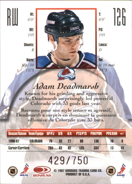 1997-98 (AVALANCHE) DONRUSS série provinciale canadienne de glace #126 ...