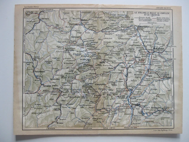 STAMPA ANTICA MAPPA BOLZANO MERANO TRENTO BORMIO TIRANO GLORENZA CLES ...
