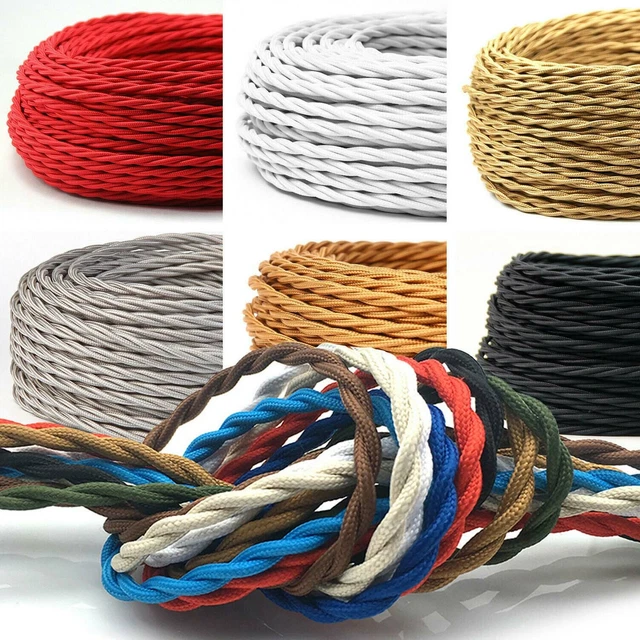 CÂBLE D'ÉCLAIRAGE VINTAGE Fil Électrique 2M Fil De Tissu Tressé Fil De Courant EUR 7,99 ...
