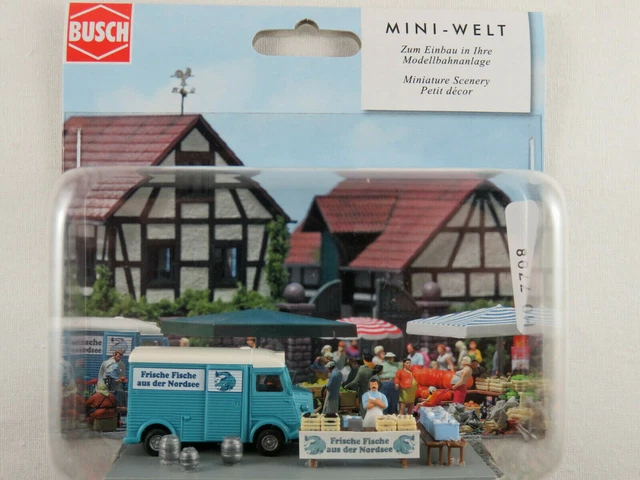 BUSCH 7708 MINI-WELT Marktstand "Fische" mit Citroën H 1:87/H0 NEU/OVP ...