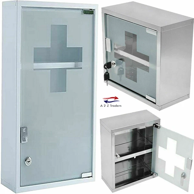 WALL MOUNTED LOCKABLE Medicine Cabinet Cupboard First Aid Box Stainless ...