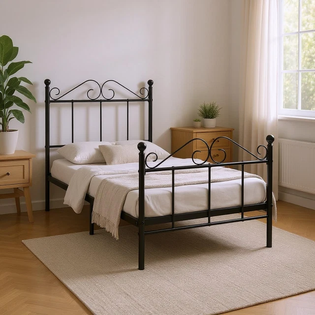 FURNITURER BLACK METAL Bed Frame – Durable and Sturdy Platform Single ...