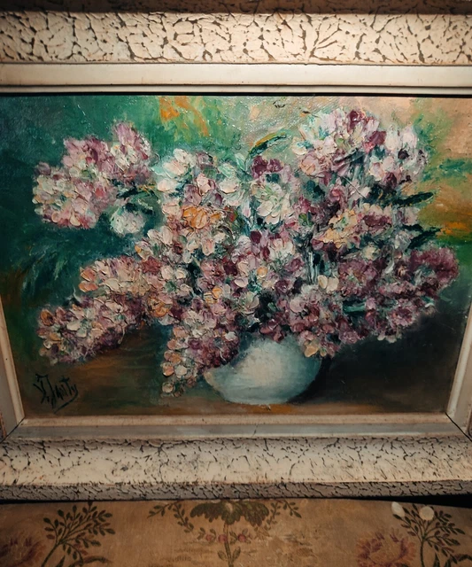 ANCIEN TABLEAU HUILE Sur Toile Nature Morte Lilas Signé Henry D'Anty EUR 150,00 - PicClick FR