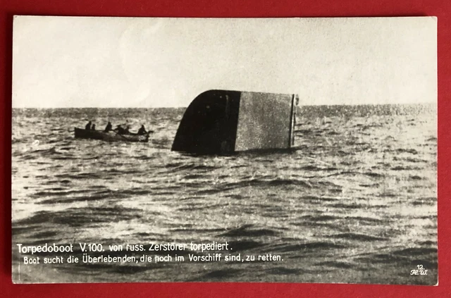 KAISERLICHE MARINE FOTO AK 1. WK Torpedoboot V.100 von russ. Zerstörer ...