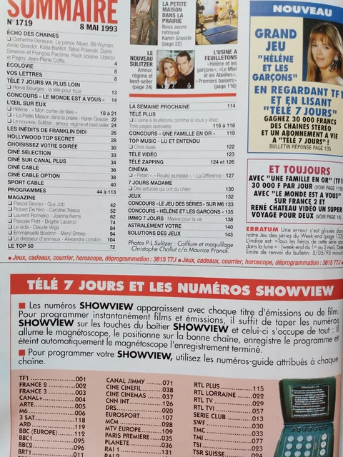 TÉLÉ 7 JOURS 8/05/1993; Hélène Rollès/ Hervé Bourges/ Karen Grassle ...