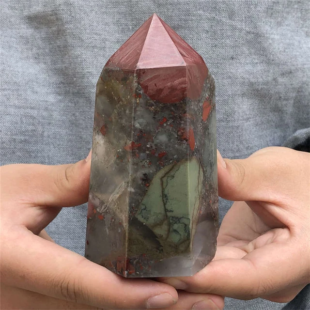 540G NATURAL BLOOD stone obelisk quartz cystal wand point tower reiki ...