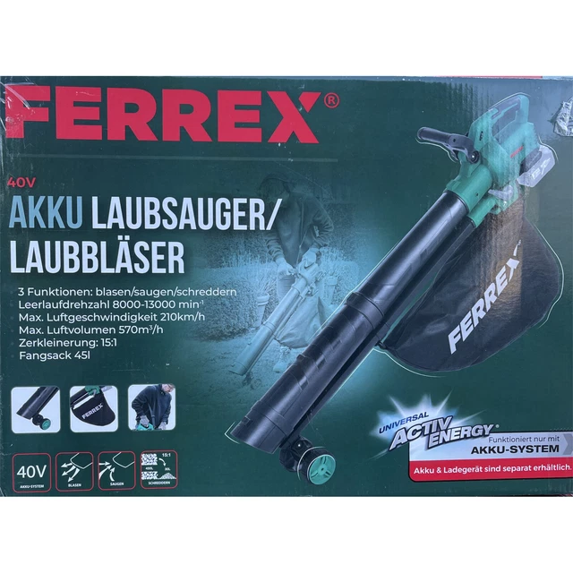 FERREX 40V AKKU Laubsauger Häcksler Fangsack Laubsammler ohne Akku und ...
