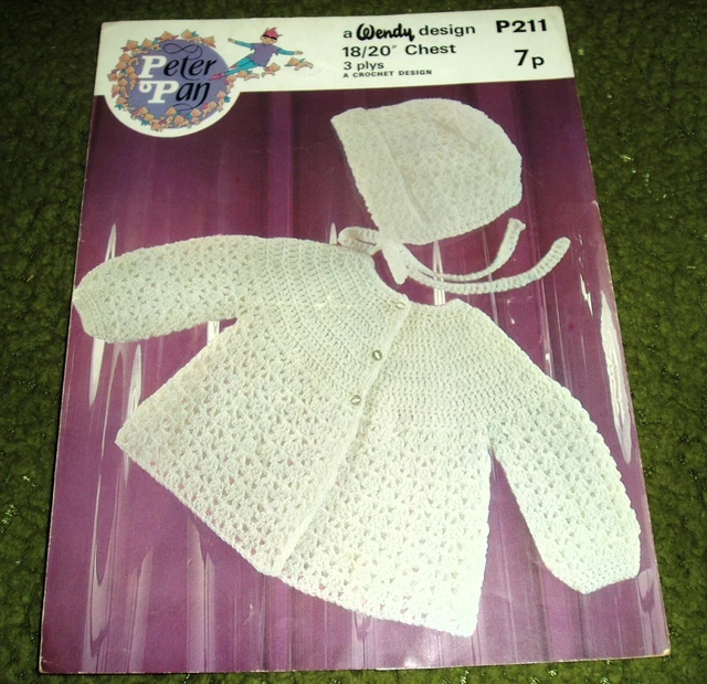 ORIGINAL VINTAGE WENDY PETER PAN CROCHET PATTERN No P211 MATINEE COAT ...