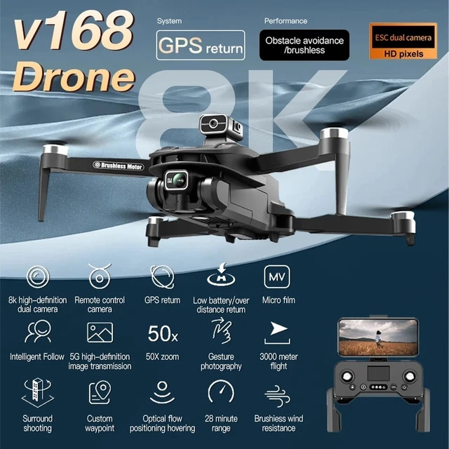 DRONE V168 Brushless 5G GPS Dual-Camera Obstacle Avoidance £89.99 - PicClick UK