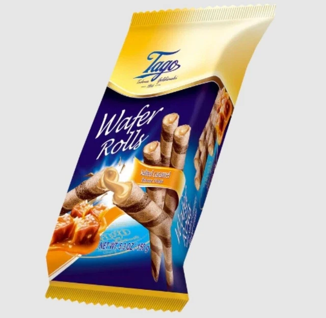 TAGO WAFER ROLLS 150g Crunchy Caramel-Filled Treats with a Sweet ...