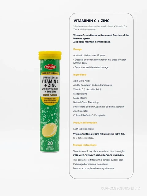 MINAVIT VITAMIN C 240mg + Zinc x100 Effervescent Tablets Lemon £10.26 ...
