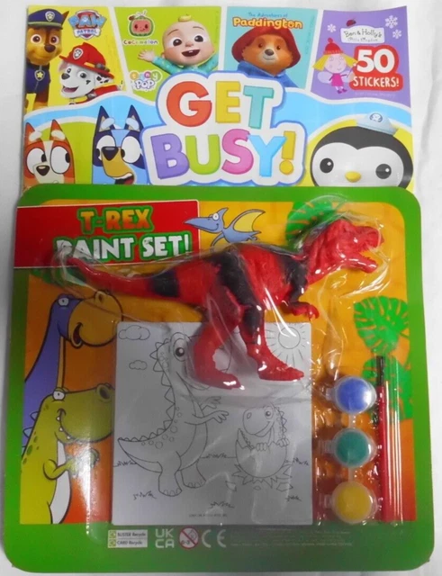 GET BUSY MAGAZINE #98 2023 Cocomelon Bluey Blippi 50 Stickers + T-Rex ...