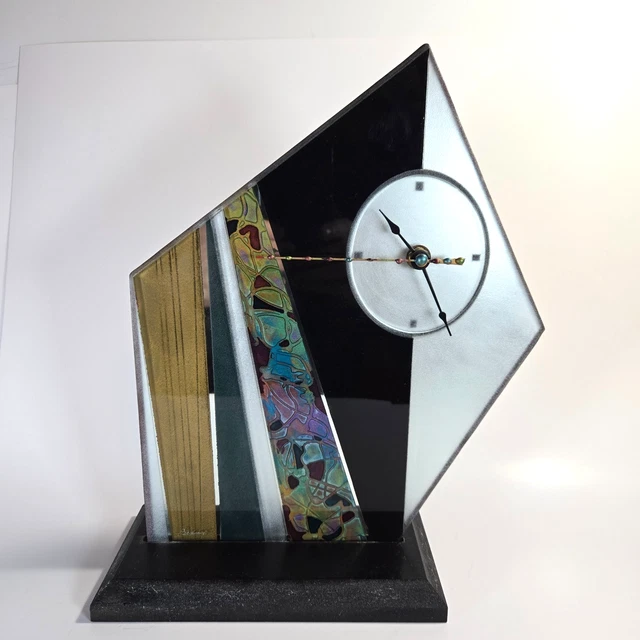 BEAUX ART GLASS Art Deco Mantel Clock Signed 11 1/2" Modernist READ £53 ...