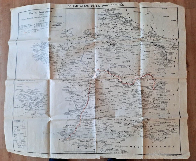 CARTE 1940 DÉLIMITATION de la zone occupée WW2 par Girard et Barrère ...