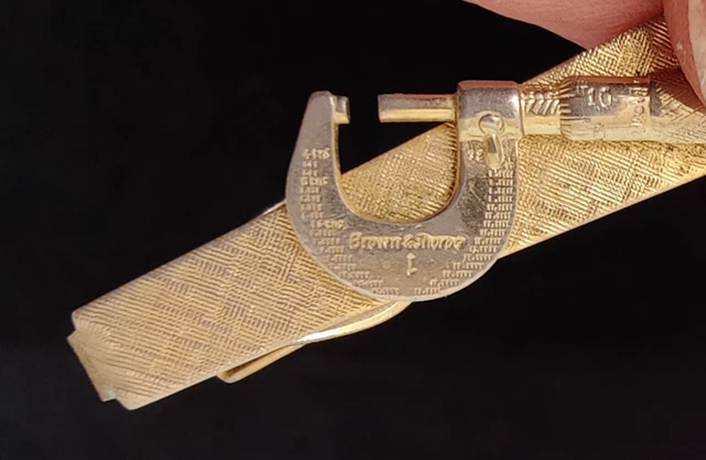 GOLDTONE FIGURAL MICROMETER Caliper Tie Bar Clasp Clip ~ Brown & Sharpe ...